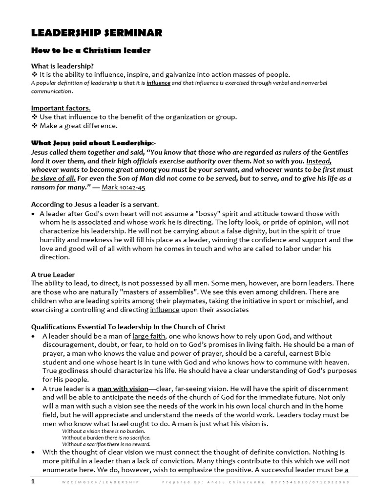 Christian Leadership Seminar Insights | PDF | Bible | Adolescence
