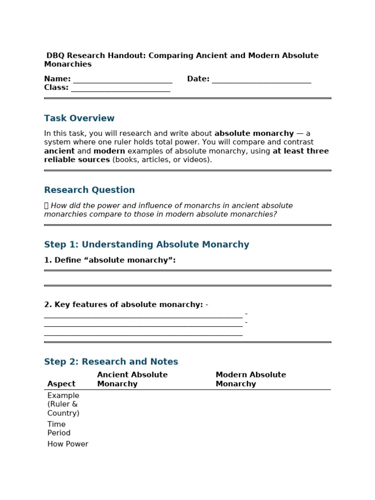Absolute Monarchy DBQ Handout | PDF