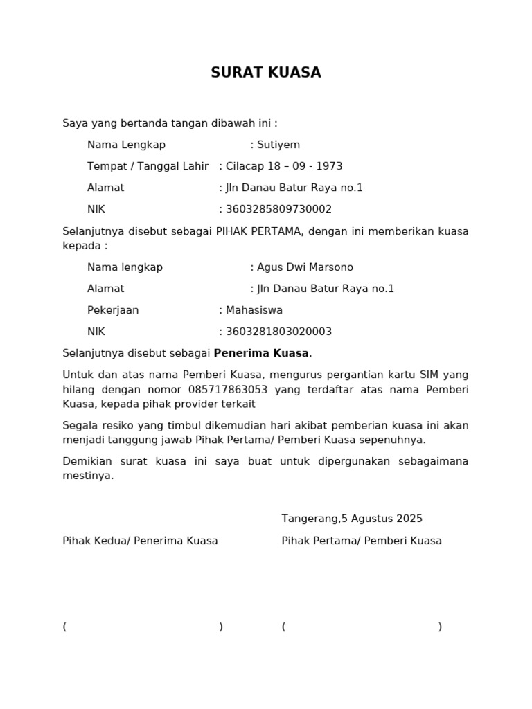 Contoh Surat Kuasa | PDF