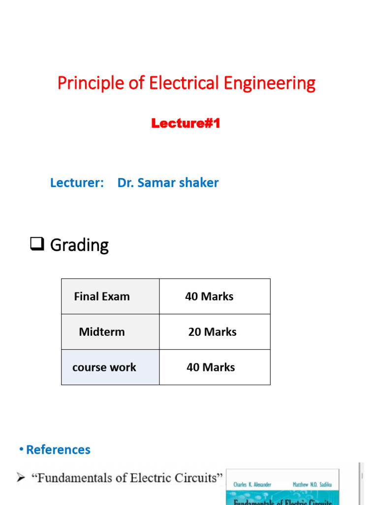 Principle of Electrical Engineering: Lecturer: Dr. Samar Shaker | PDF
