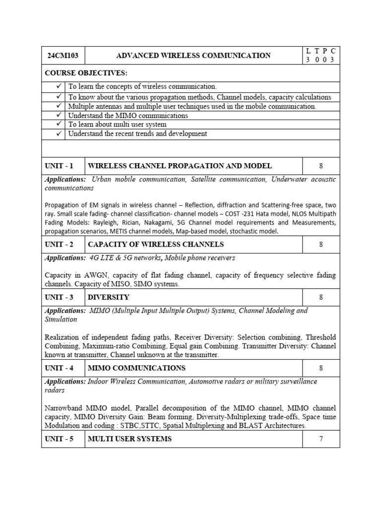 Advanced Wireless Communication Course | PDF | Mimo | Telecommunications