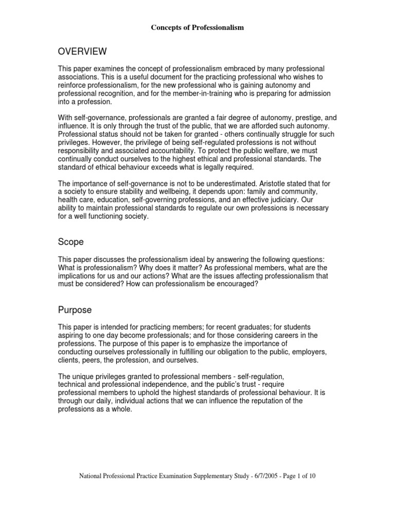 Concepts of Professionalism | PDF | Profession | Mentorship