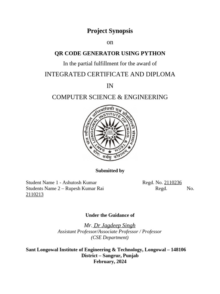 Sample Copy Synopsis Report QR Code Generator | PDF | Qr Code | Code