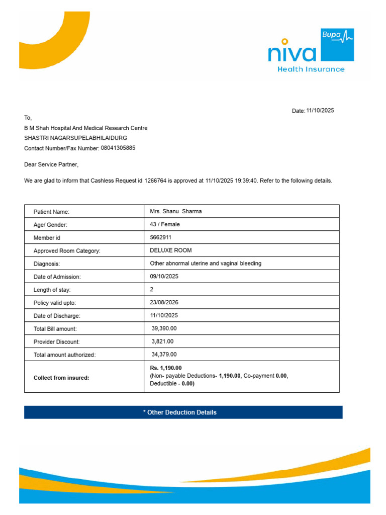 Final Cashless Approval 1266764 Shanu Sharma 47545 | PDF | Insurance ...