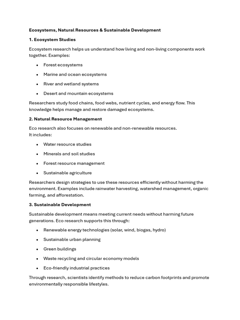 Ecosystems and Sustainable Resource Management | PDF