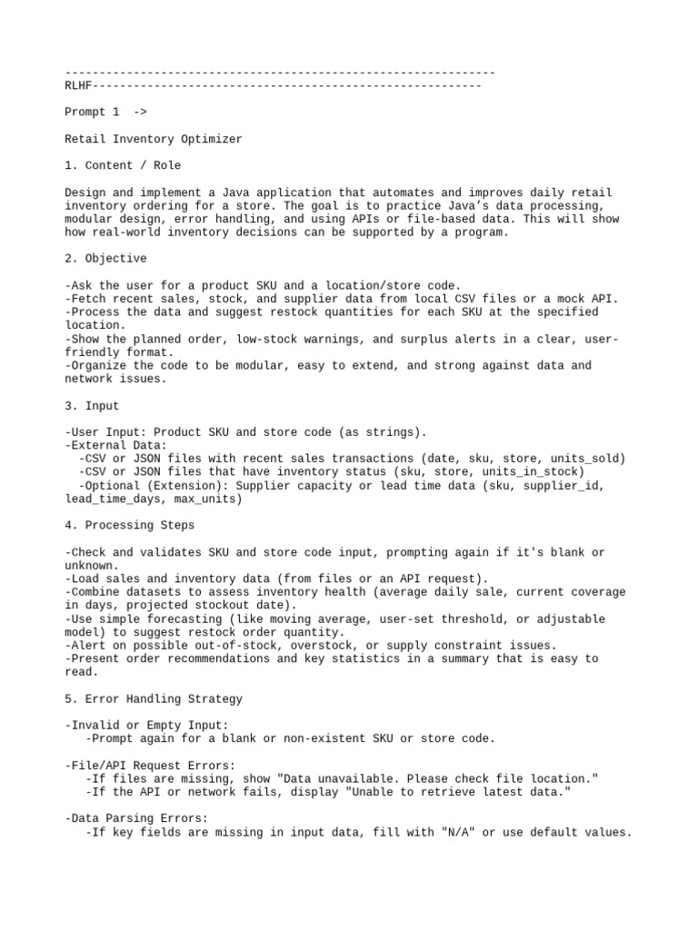 RLHF Prompts | PDF | Comma Separated Values | Java (Programming Language)