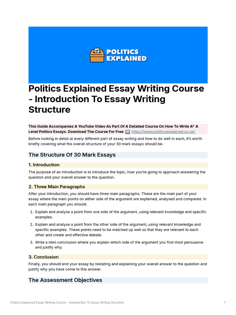 Politics Explained Essay Writing Course - Introduction to Essay Writing ...