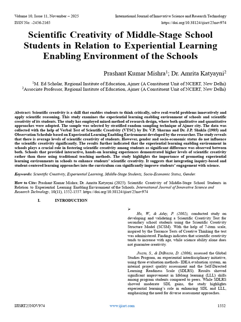Scientific Creativity of Middle-Stage School Students in Relation To ...