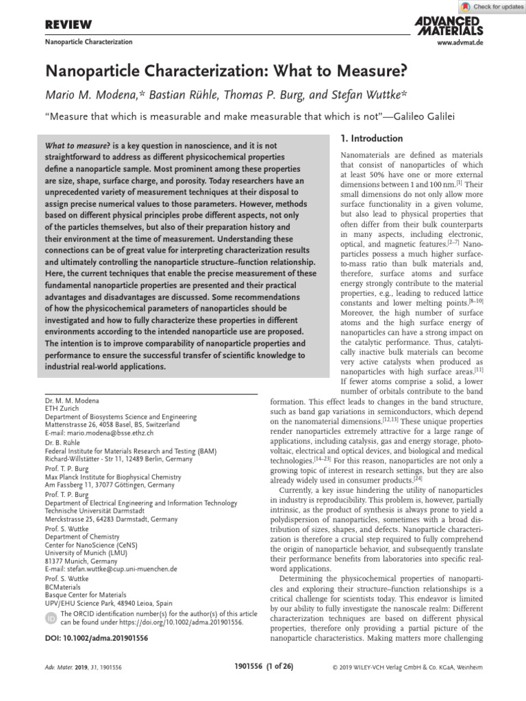 Advanced Materials - 2019 - Modena - Nanoparticle Characterization What ...