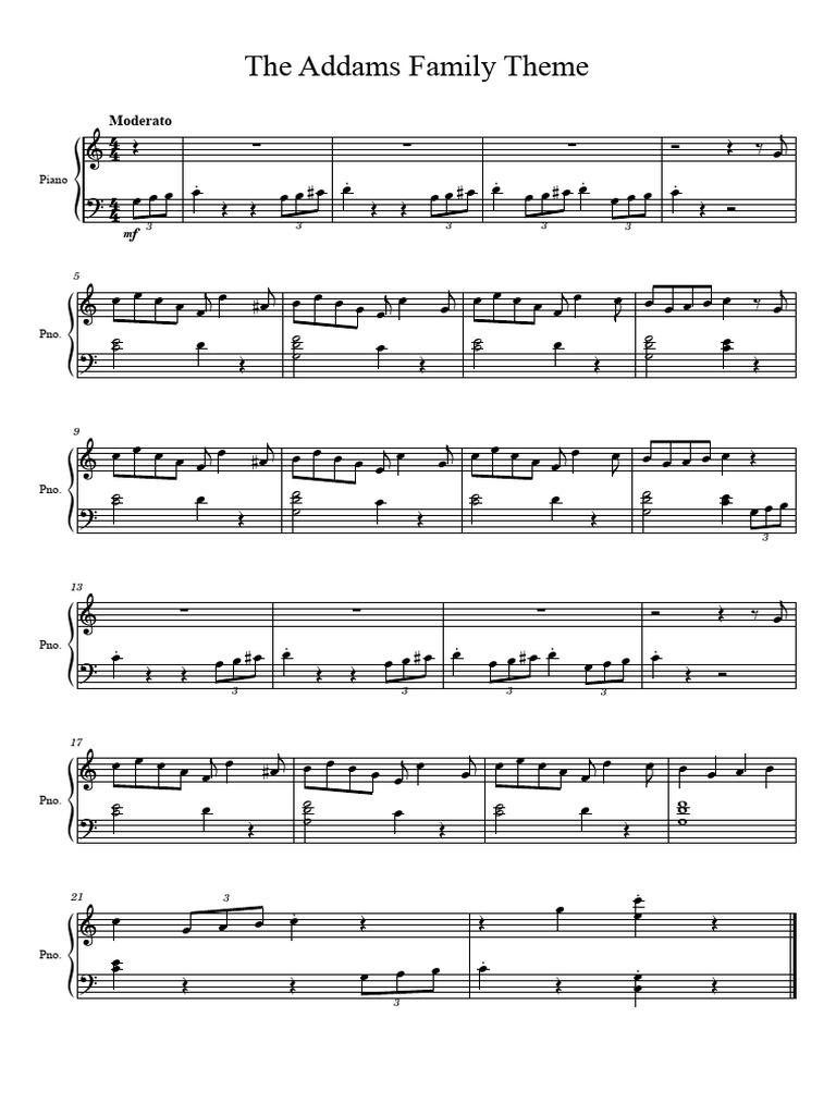 Addams Family Theme Piano Sheet Music | PDF
