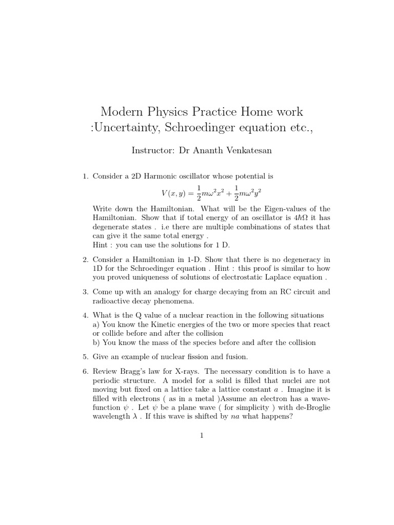 Modern Physics Homework: Key Concepts | PDF