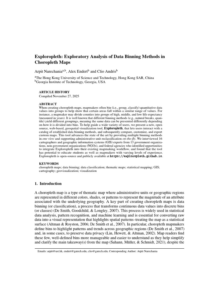 Exploropleth: Data Binning for Maps | PDF | Cartography | Geographic ...