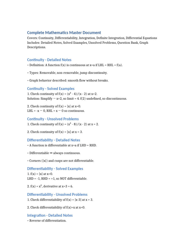Complete Math Master Document | PDF | Integral | Continuous Function