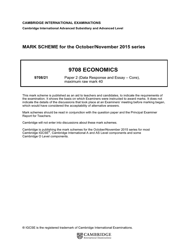 Cambridge 9708 Economics Mark Scheme | PDF | Demand | Supply (Economics)