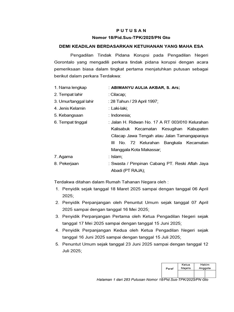 Putusan Korupsi Abimanyu Aulia Akbar | PDF