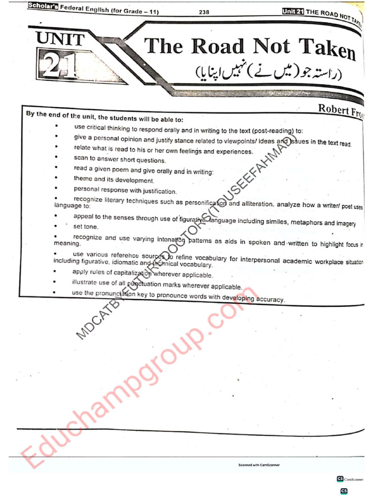 Unit 21 The Road Not Taken 1st Year Notes | PDF