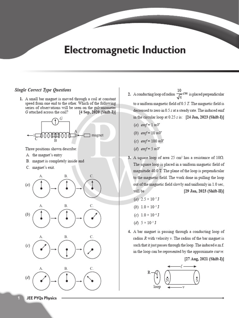 Electromagnetic Induction: Single Correct Type Questions | PDF ...