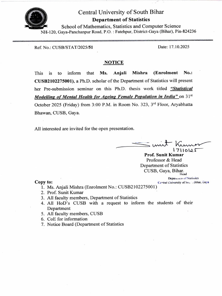 Notice - Reg Pre-Submission (Ms Anjali Mishra) - 251017 - 170903 | PDF