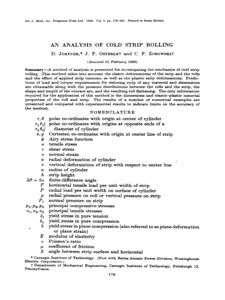 An Analysis of Cold Strip Rolling | PDF | Stress (Mechanics ...