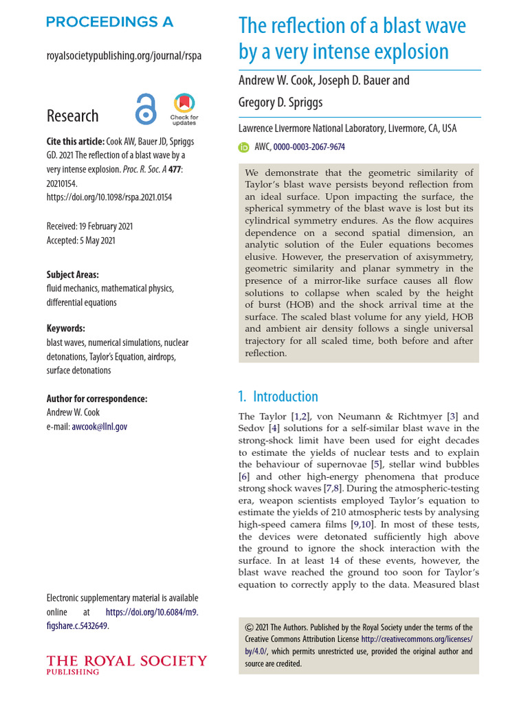 Cook Et Al 2021 The Reflection of A Blast Wave by A Very Intense ...