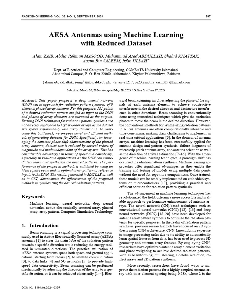 AESA Antennas Using Machine Learning With Reduced Dataset | PDF | Deep Learning | Antenna (Radio)