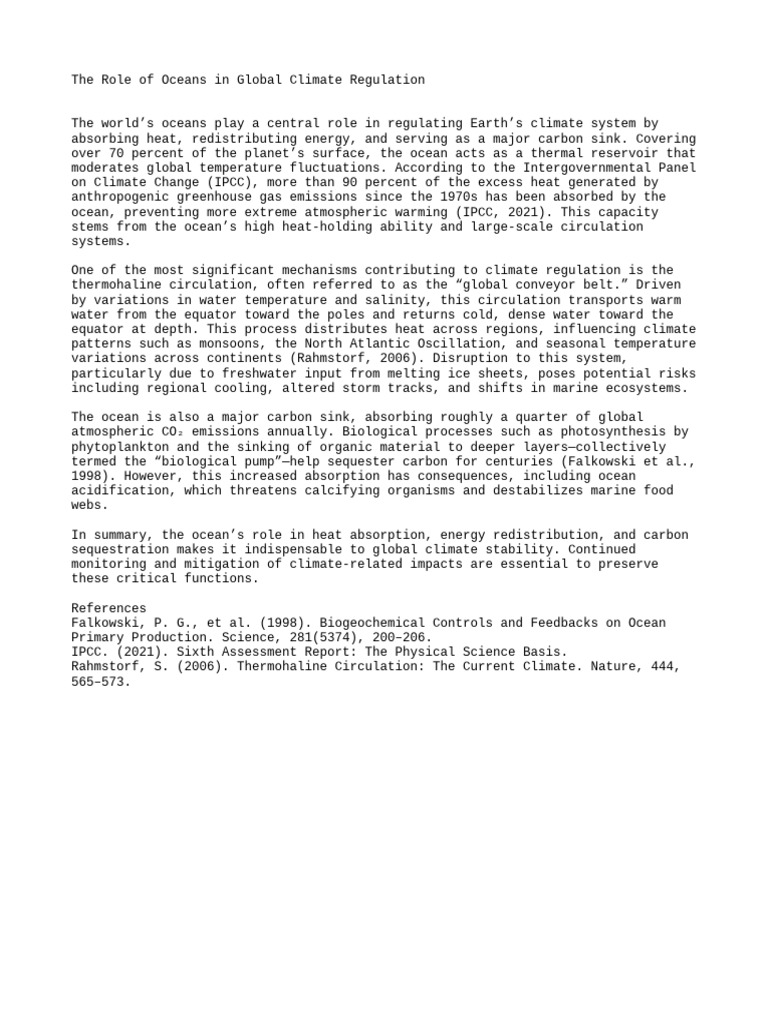 The Role of Oceans in Global Climate Regulation | PDF