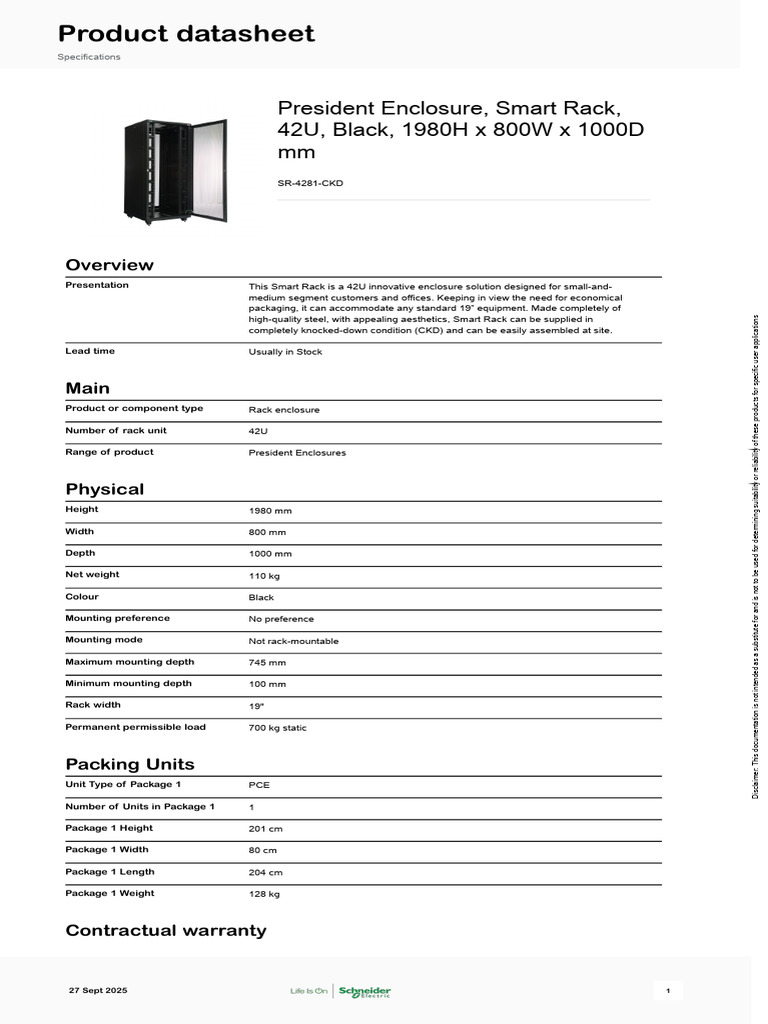 Schneider Electric President Enclosures SR 4281 CKD | PDF