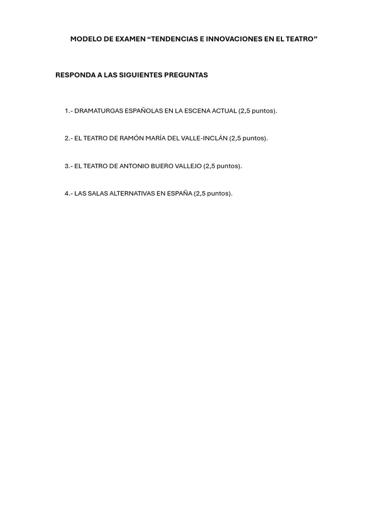 Examen sobre Teatro Español Actual | PDF