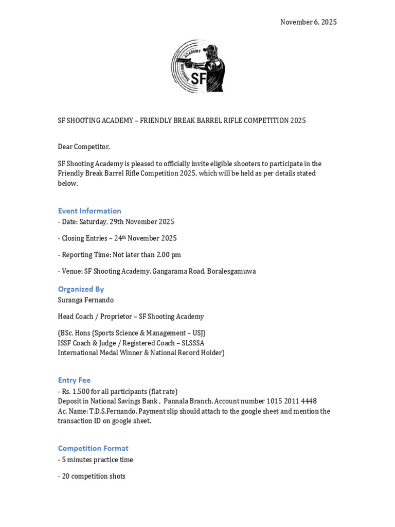 Calling Letter of Friendly BB Competition | PDF | Flight | Projectiles