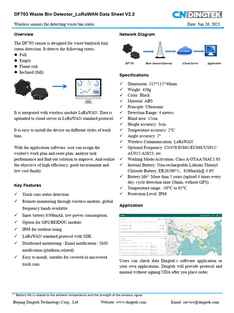 DF703 LoRaWAN Waste Bin Detector | PDF | Computer Engineering ...