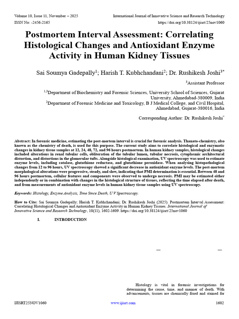 Postmortem Interval Assessment: Correlating Histological Changes and ...