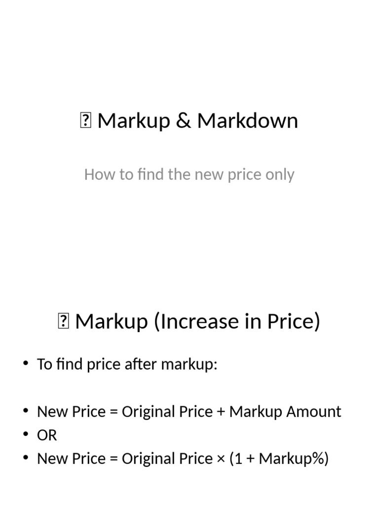 Markup and Markdown Price Calculations | PDF