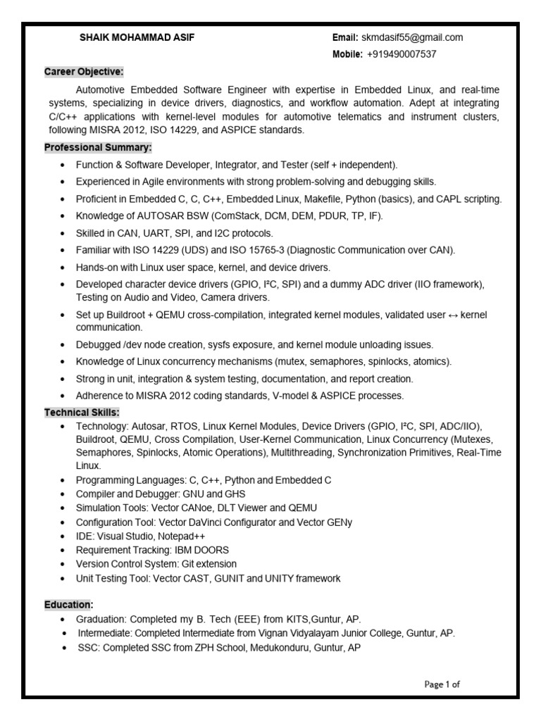 Mohammad Asif Shaik _ 4.5 Years _ Linux Kernel | PDF | Linux | Embedded ...