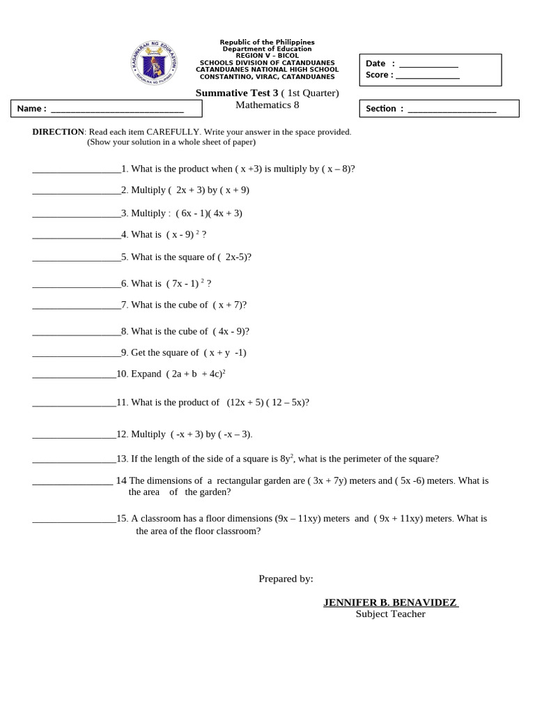 3rd Summative Test | PDF