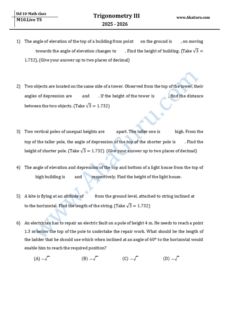 CLT022 10 Math Trigonometry III 10Q 27sep2025 | PDF