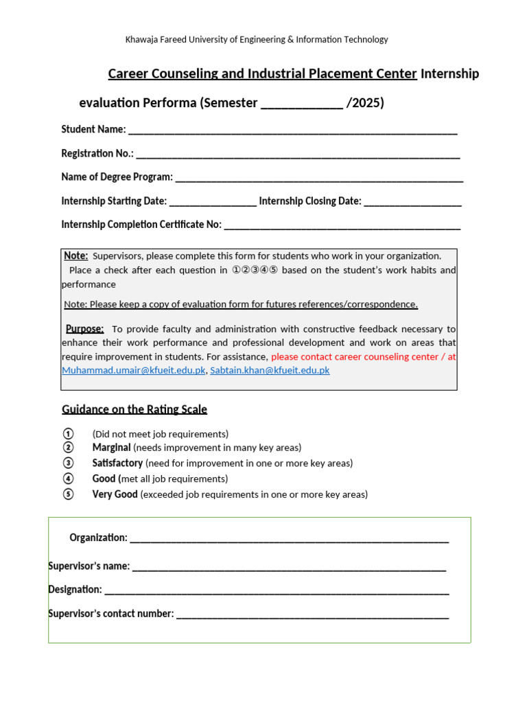Internship Evaluation Form Template | PDF | Business | Psychology