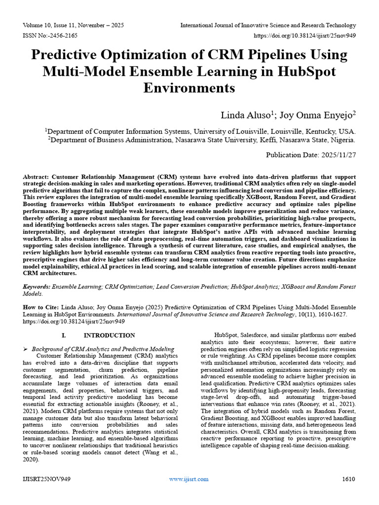 Predictive Optimization of CRM Pipelines Using Multi-Model Ensemble ...