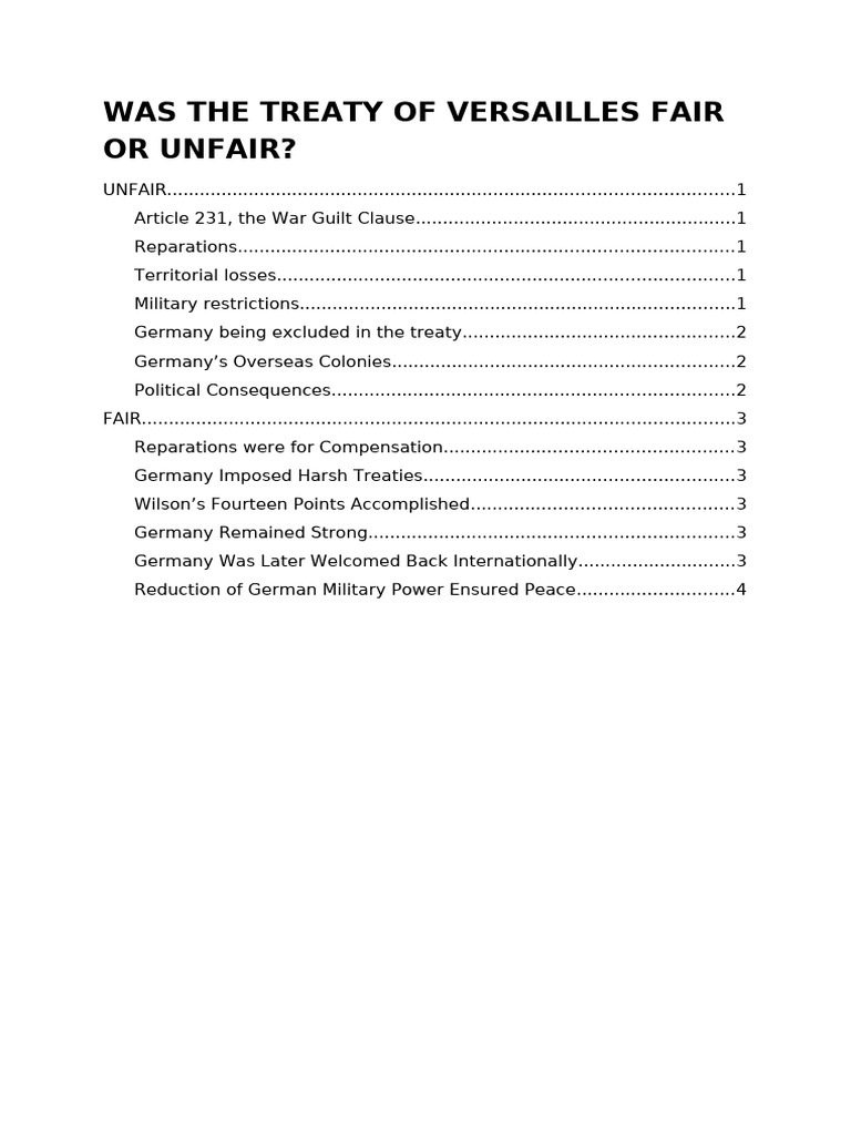 Fairness of the Treaty of Versailles | PDF | World War I Reparations ...