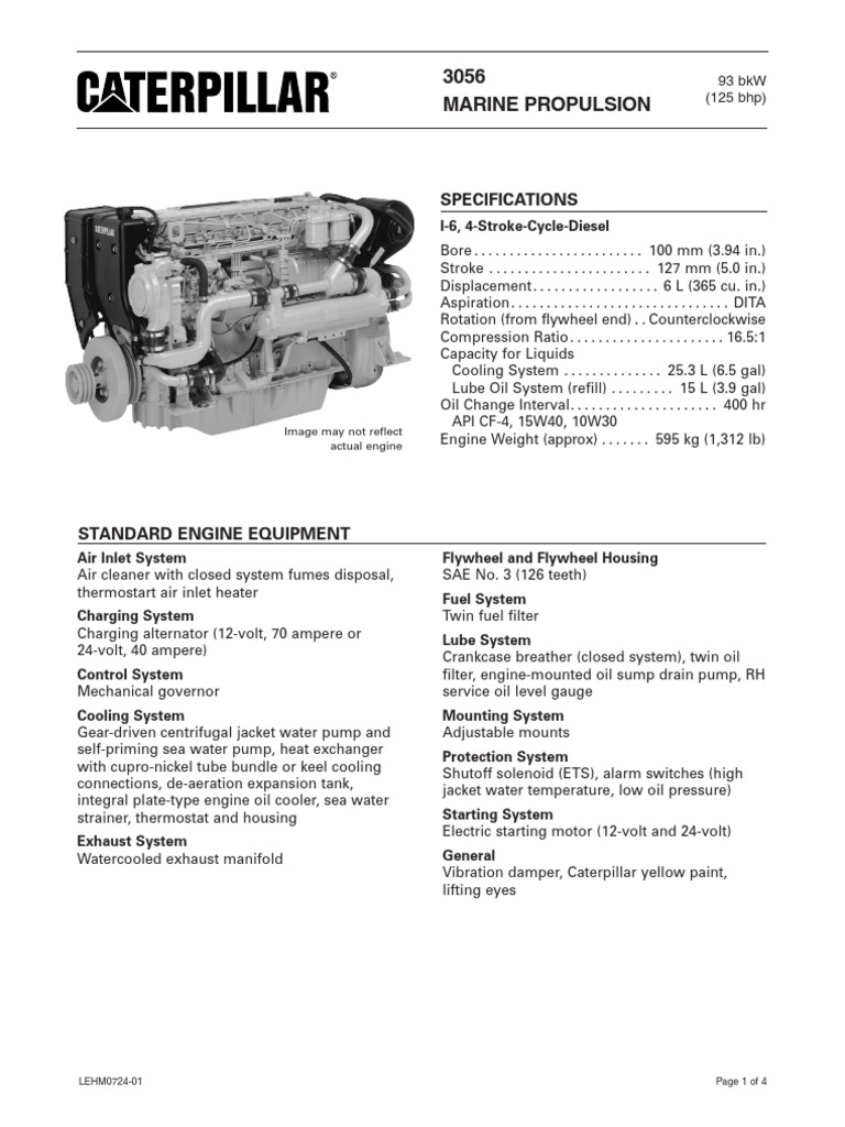 Cat 3056 Propulsion 138bkw Spec Sheets | PDF | Horsepower | Motor Oil