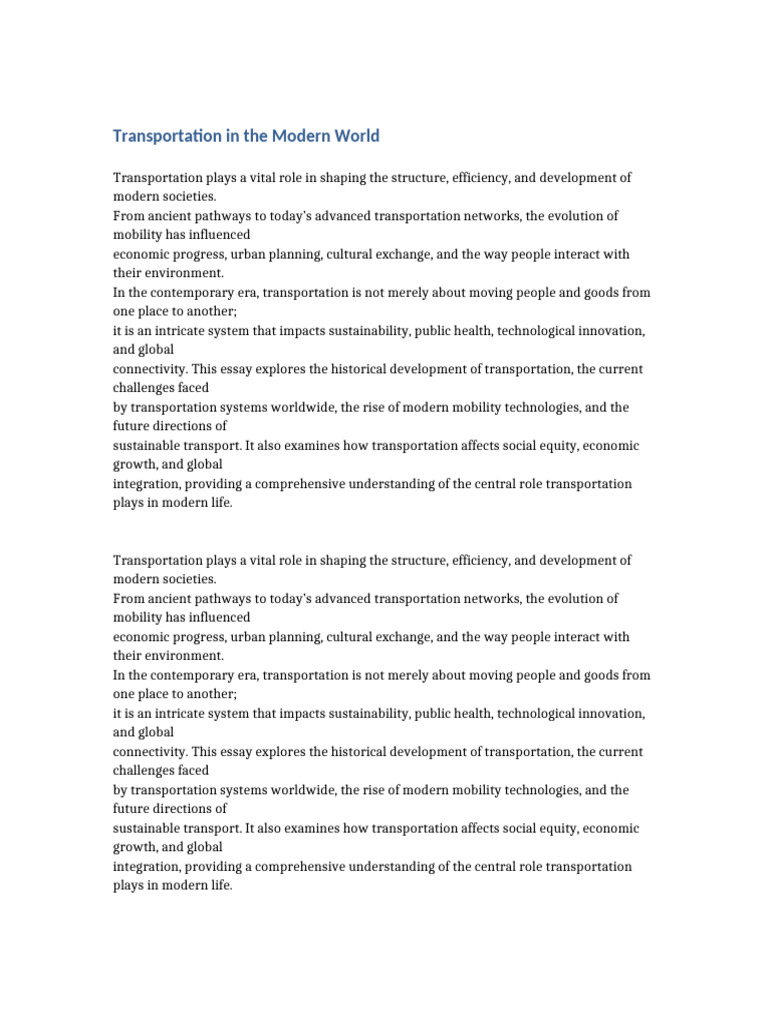 Modern Transportation's Impact and Evolution | PDF | Sustainability ...