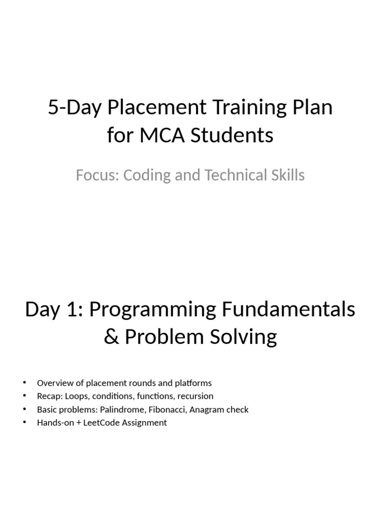5 Day MCA Placement Training Plan | PDF