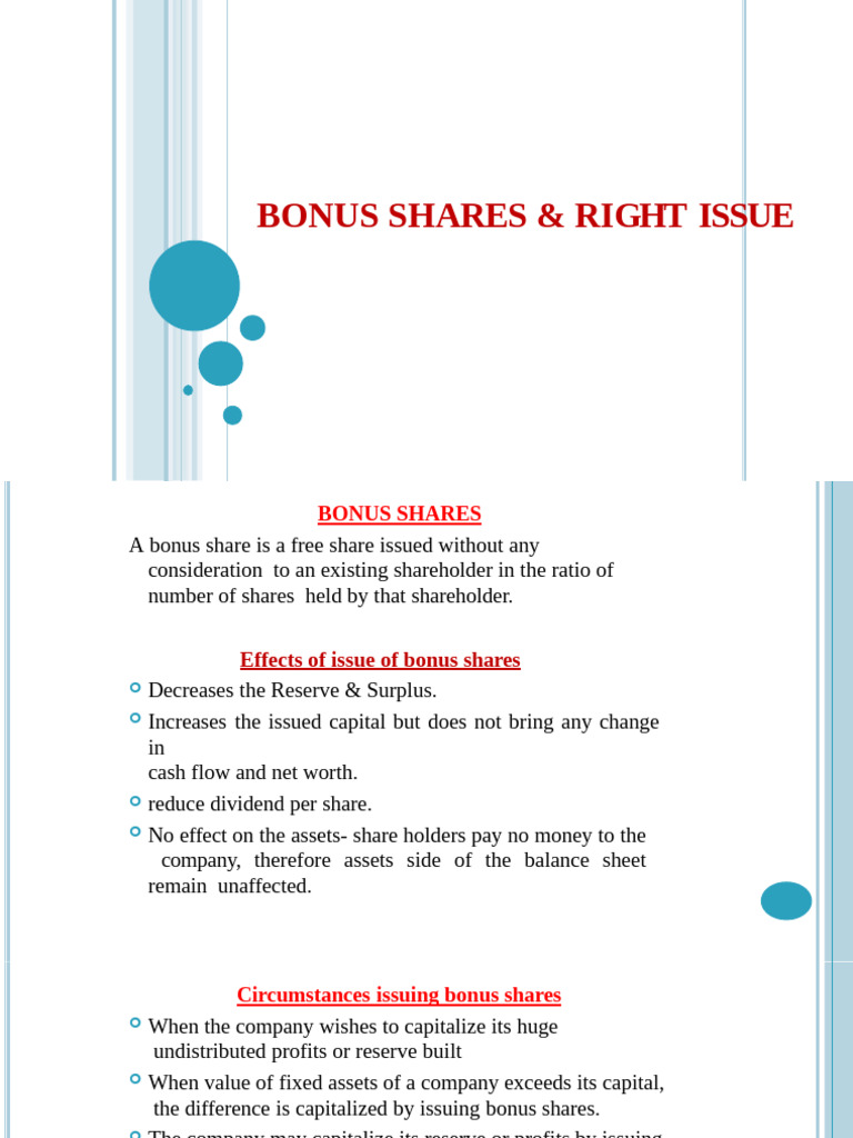 Bonus Shares & Right Issue | PDF | Dividend | Share (Finance)