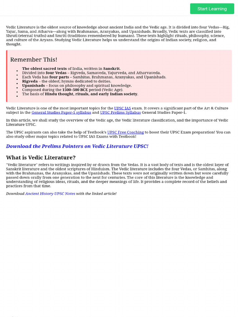 Vedic Literature, Features, Shruti & Smriti, Significance! | PDF