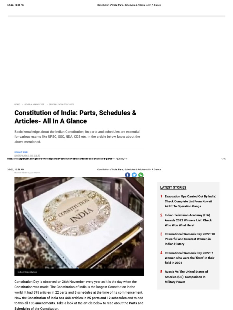 Constitution of India - Parts, Schedules & Articles - All in A Glance ...