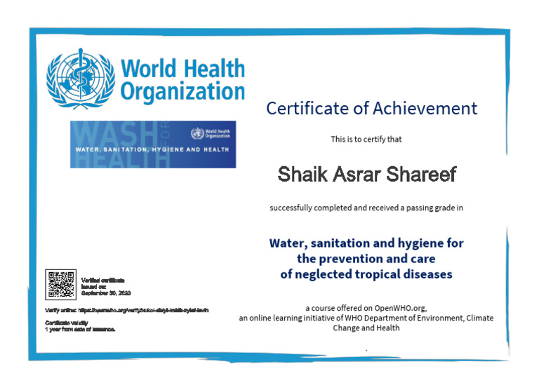 Water and Hygiene Certificate | PDF