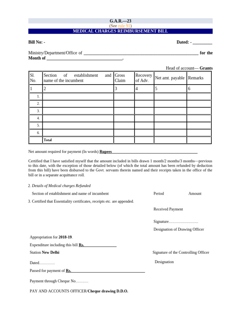 Medical Charges Reimbursement Bill Form | PDF | Payments | Cheque