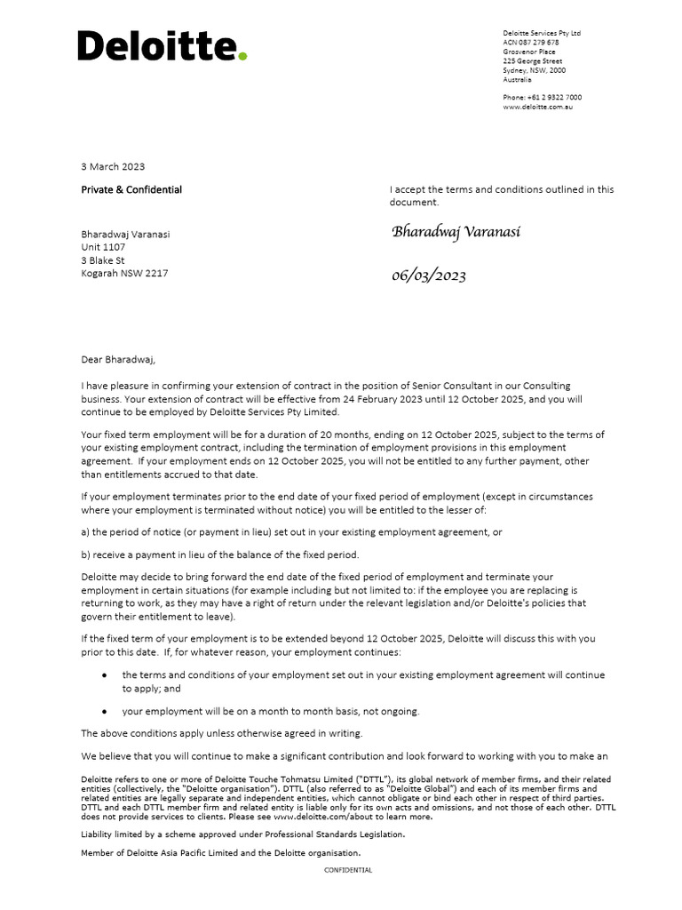 Delo It Te Offer Letter Contract Employment | PDF | Employment | Business