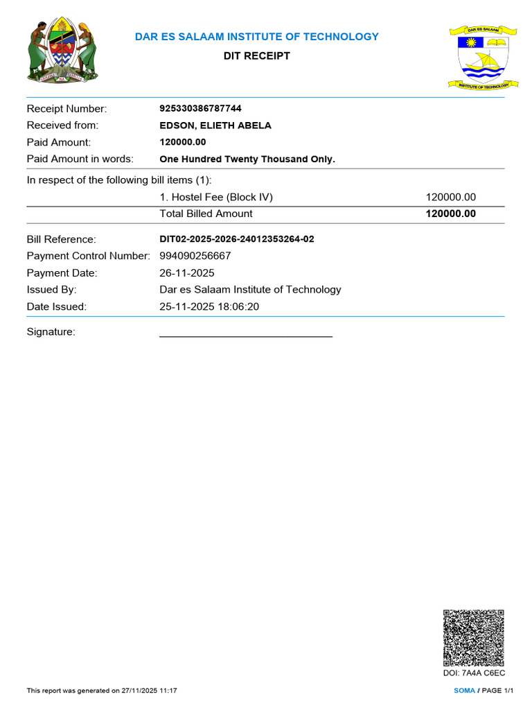 DIT Receipt Report 1764231465 | PDF