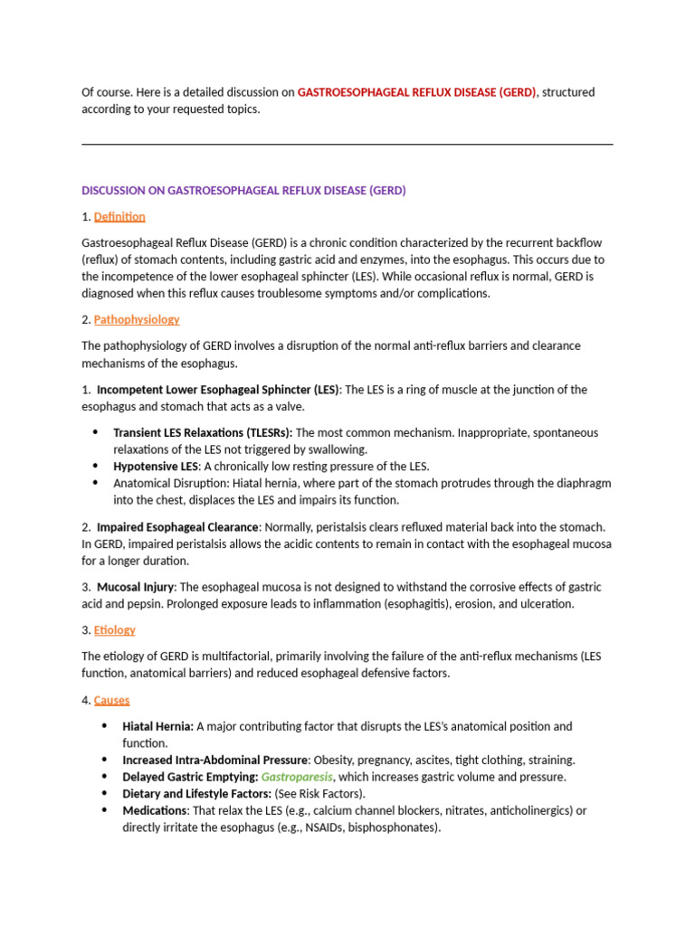 Gastroesophageal Reflux Disease (Gerd) Note | PDF | Gastroesophageal Reflux Disease | Esophagus