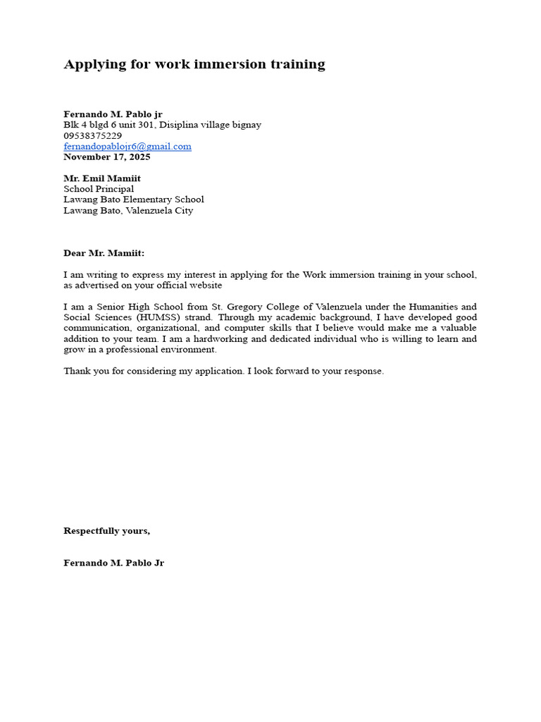 Sample Application Letter | PDF